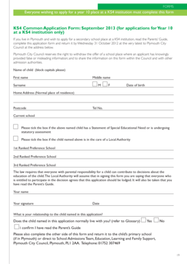 Fillable Online plymouth gov Everyone wishing to apply for a year 10 ...