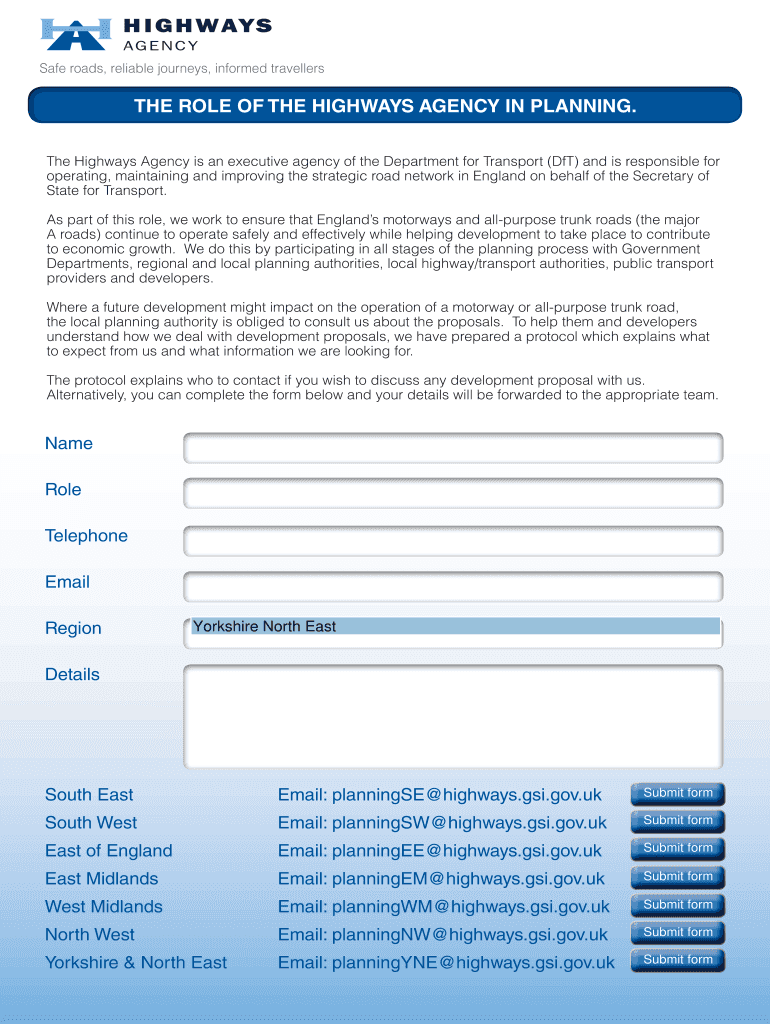 Planning form indd - Highways Agency: Fill out & sign online | DocHub