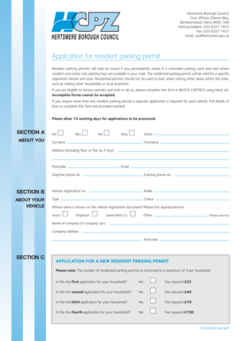 Fillable Online Resident Permit Application Form - Hertsmere Borough ...
