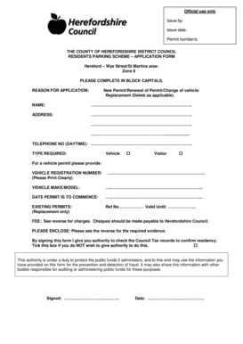 Fillable Online Wye St/St Martins area - Zone 8 permit application form ...