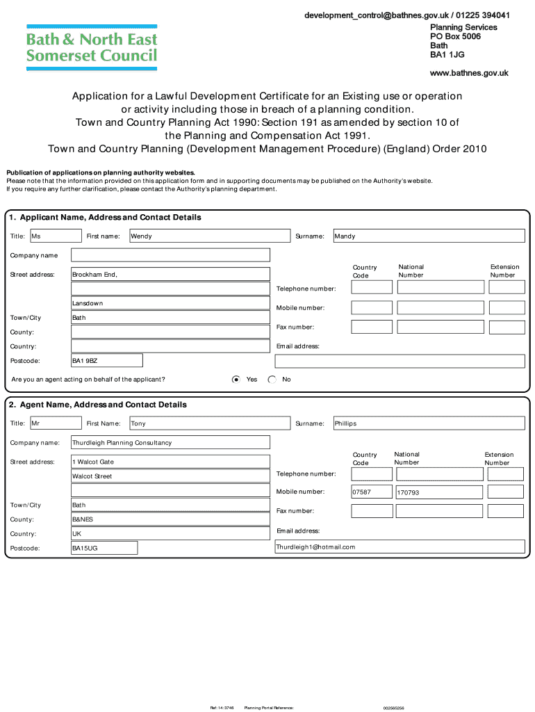 Fillable Online Application for a Lawful Development Certificate for an Existing use Fax Email ...