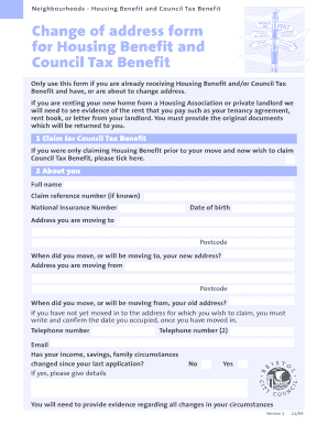 Fillable Online bristol gov Change of address form for Housing Benefit ...