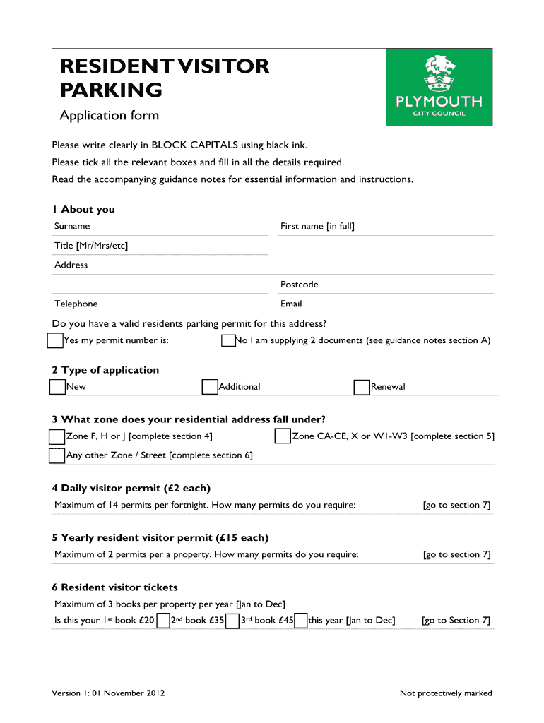 Fillable Online Resident Visitor Parking Application Form Fax Email Print - pdfFiller