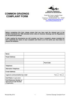 Fillable Online COMMON GRAZINGS COMPLAINT FORM - Crofting Commission ...