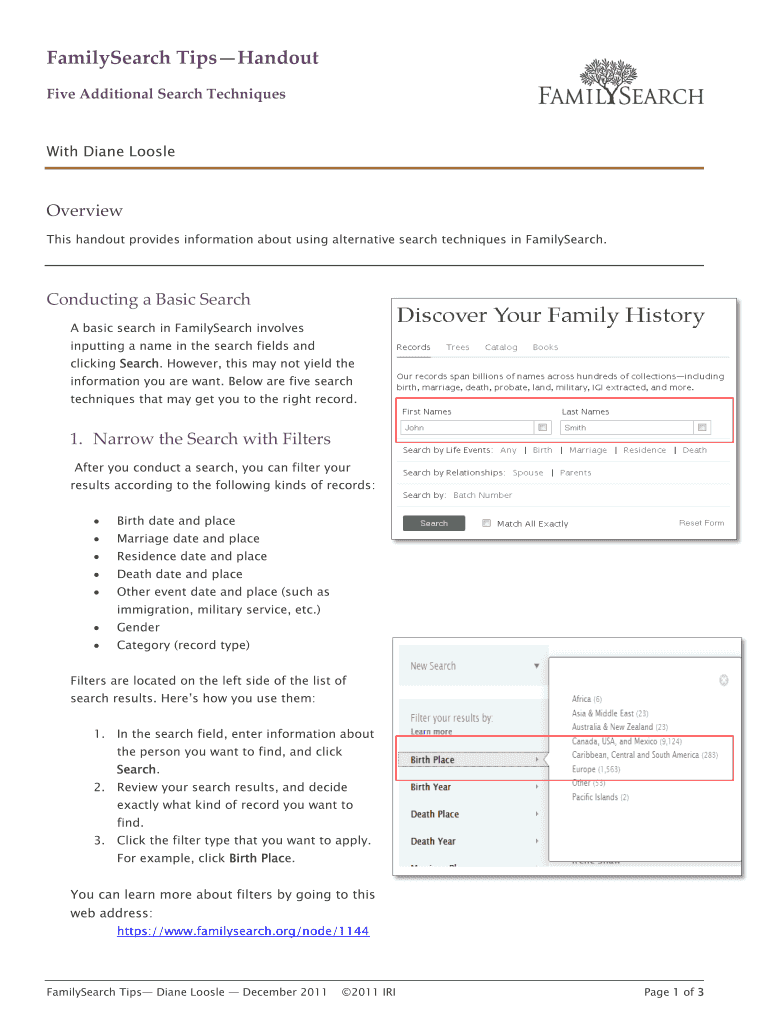 FamilySearch Tips Handout: Fill out & sign online | DocHub