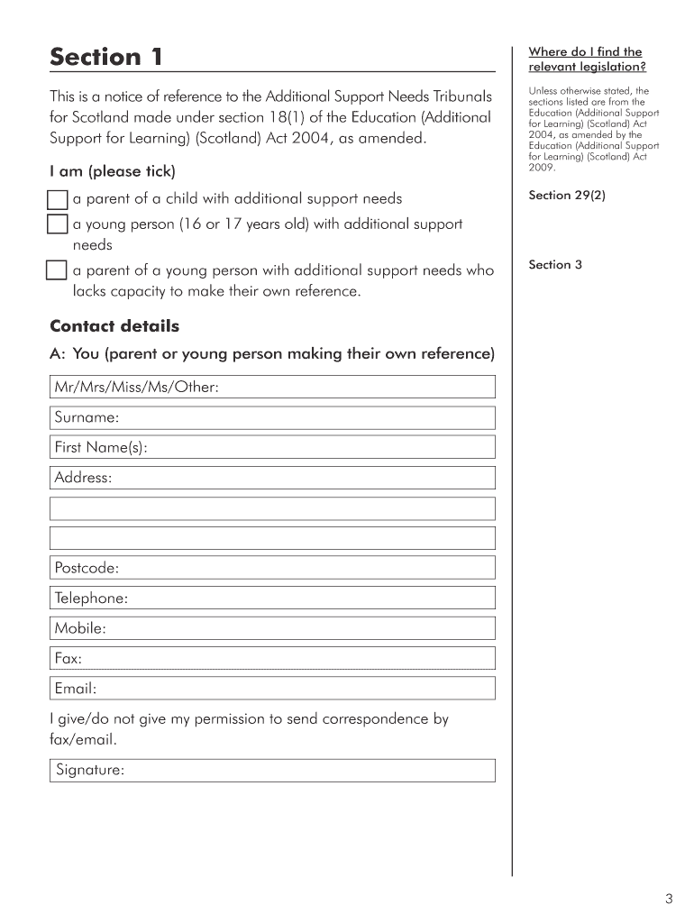 Fillable Online Reference to Additional Support Needs Tribunals for Scotland Fax Email Print ...