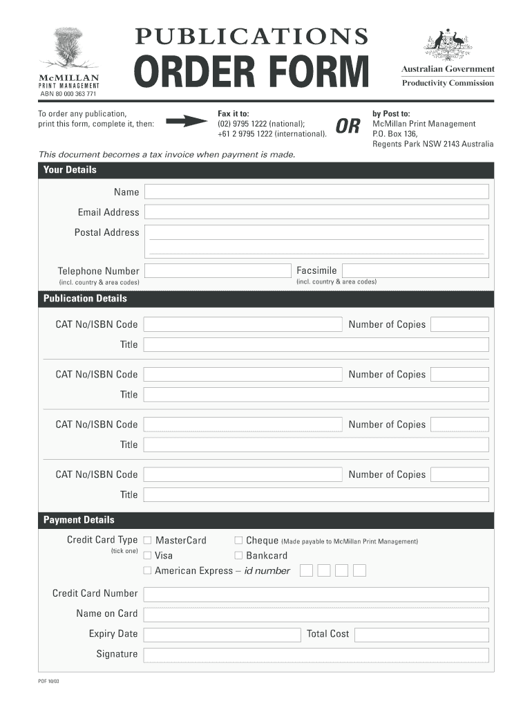 Fillable Online PUBLICATIONS ORDER FORM Fax Email Print - pdfFiller