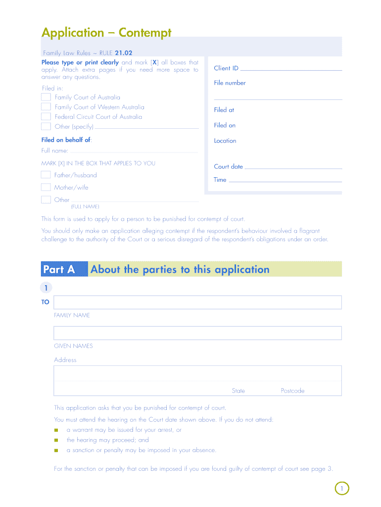 Fillable Online Application for Contempt of Court Fax Email Print - pdfFiller