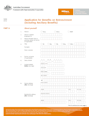 Fillable Online Application for Benefits on Retrenchment (including ...