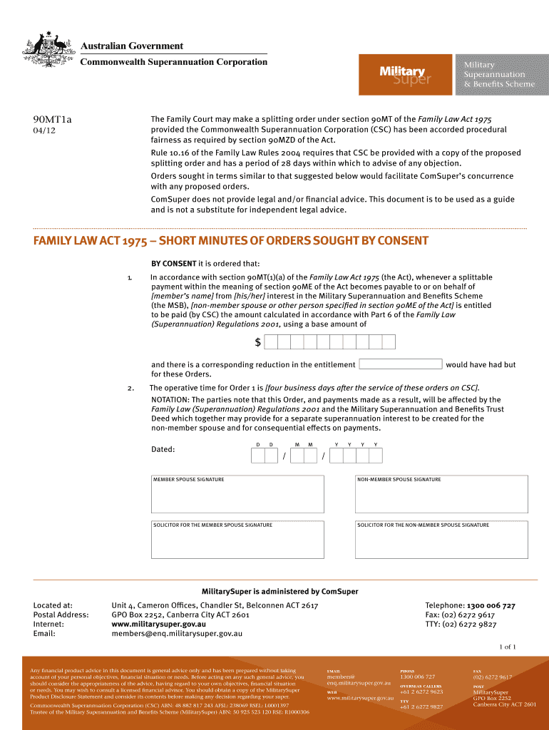 Fillable Online Splitting Order Under Family Law Act 1975 Fax Email ...