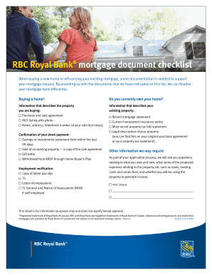 Fillable Online RBC Royal Bank mortgage document checklist Fax Email ...