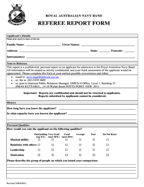 Fillable Online Referee Report - Royal Australian Navy Fax Email Print - pdfFiller
