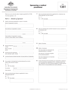Fillable Online immi gov Form 1381 - Department of Immigration ...