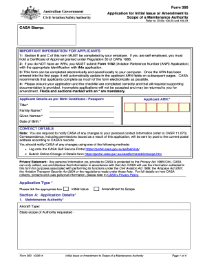 Fillable Online casa gov Form 350 - Application for Initial Issue or ...