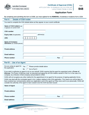 Fillable Online casa gov Certificate of Approval (COA) APPLICATION TO ...