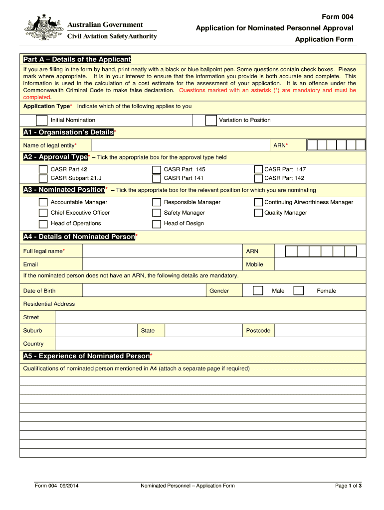 Fillable Online Application for Nominated Personnel Approval Fax Email ...