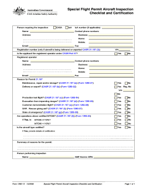 Form 1260-12, Special Flight Permit Aircraft Inspection Checklist ...