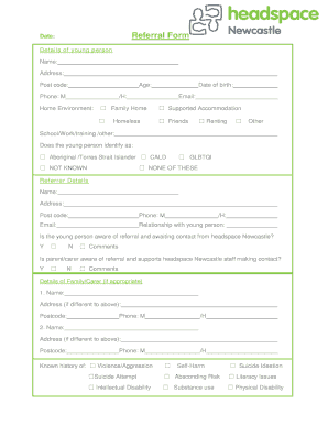 Fillable Online Referral Form - Headspace Fax Email Print - pdfFiller