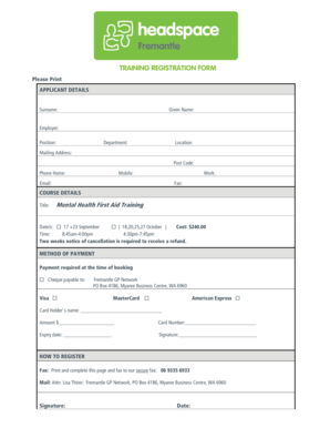 Fillable Online TRAINING REGISTRATION FORM - Headspace Fax Email Print ...