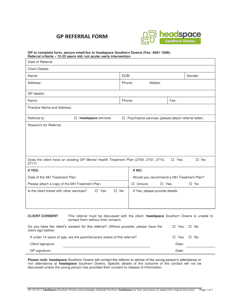 Fillable Online GP Referral Form Fax Email Print - pdfFiller