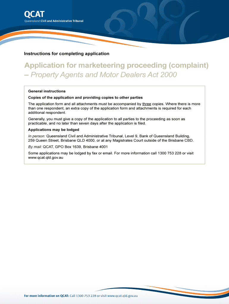 Fillable Online QCAT Application for Marketeering Proceeding Fax Email ...