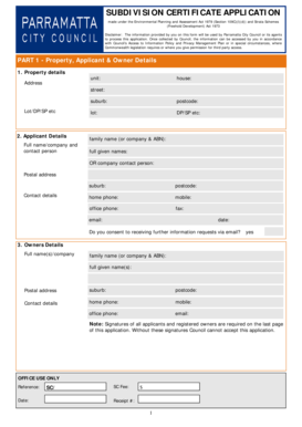 Fillable Online parracity nsw gov D01021227 Subdivision Certificate Application Form.PUB (Read ...