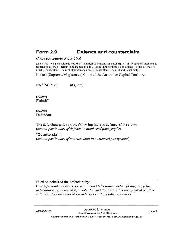 Fillable Online Defence and counterclaim Fax Email Print - pdfFiller