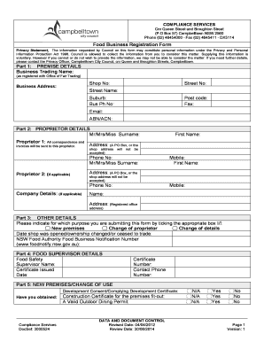 Fillable Online campbelltown nsw gov Food Business Registration Form ...