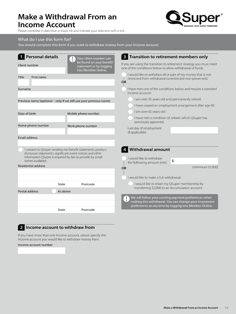 QSuper Income Account Withdrawal Form - Blank Fillable Template | Fill ...
