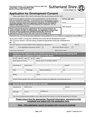Fillable Online Application for Development Consent - Sutherland Shire ...