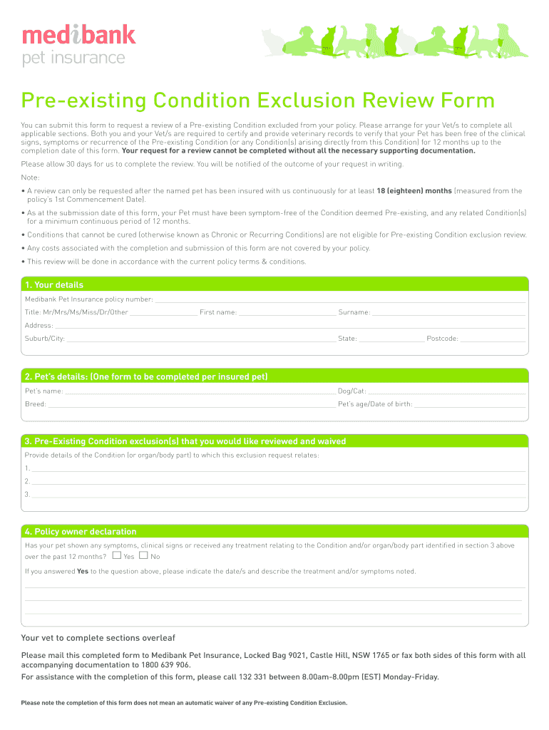 Fillable Online Pre-existing Condition Exclusion Review Fax Email Print ...