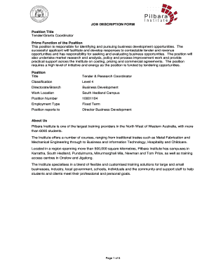 Fillable Online JOB DESCRIPTION FORM Position Title Tender/Grants ...