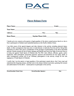 Fillable Online Player Release Form - Pacific Mobile Fax Email Print ...