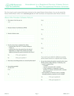 Fillable Online hmrc gov APSS313 - Amendment to a Registered Pension ...