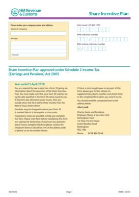 Fillable Online hmrc gov 39(2010) - Share Incentive Plan. End of year ...