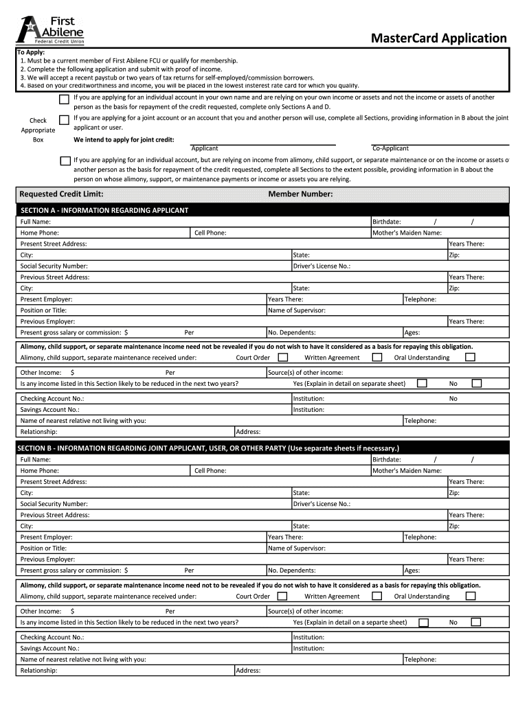 MasterCard Application: Fill out & sign online | DocHub