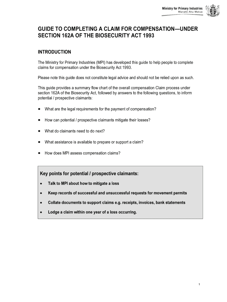 GUIDE TO COMPLETING A CLAIM FOR COMPENSATION: Fill out & sign online ...
