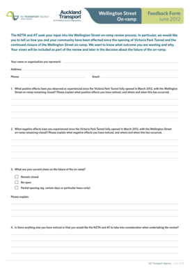 Fillable Online Wellington Street on-ramp feedback form. June 2012 - NZ ...