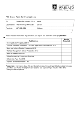 Fillable Online waikato ac FAX Order Form for Publications - The University of Waikato - waikato ...