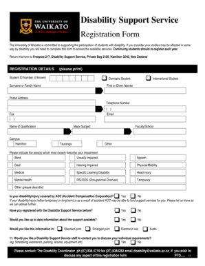 Fillable Online waikato ac Disability Registration Forms - The ...
