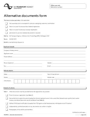 Fillable Online vehicleinspection nzta govt Alternative documents form ...