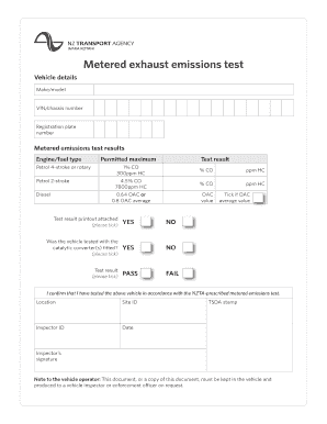 Fillable Online vehicleinspection nzta govt Metered exhaust emissions ...