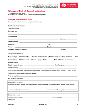 Fillable Online wdc govt Laboratory sample submission form - Whangarei ...