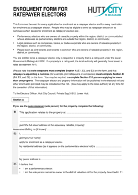 Fillable Online Enrolment form for ratepayer electors - Hutt City Council Fax Email Print ...
