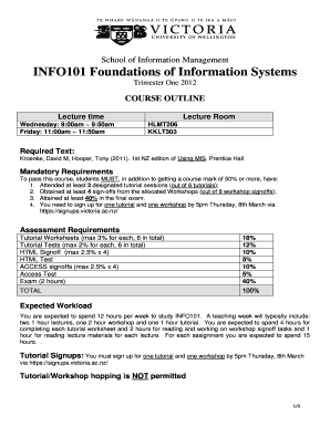 Fillable Online victoria ac Course outline for INFO101 1 2012 ...