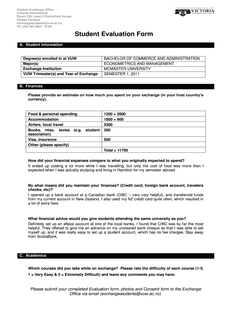Fillable Online Student Exchange Evaluation Fax Email Print - pdfFiller