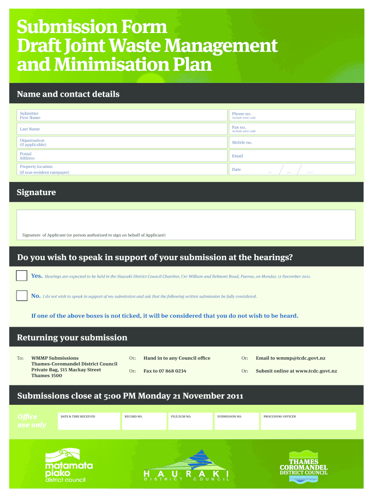 Fillable Online tcdc govt Submission form - Thames-Coromandel District ...