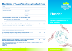 Fillable Online tcdc govt Fluoridation of Thames Water Supply Feedback ...