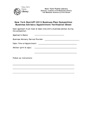 Fillable Online nypl Advisor Verification form 2013 Competition - New ...