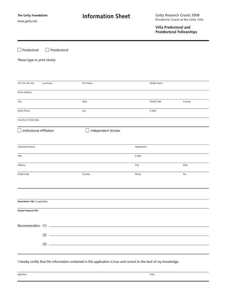 Getty Research Grants 2008: Fill out & sign online | DocHub